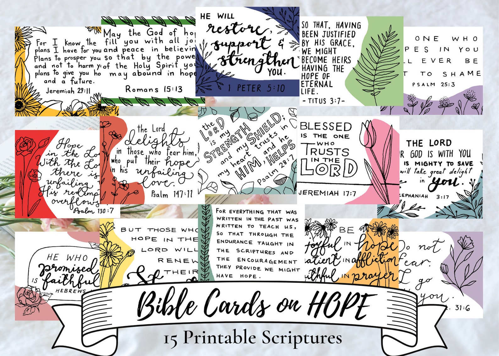15 Hopeful Bible Verses Printable Notecards Scripture Memorization ...