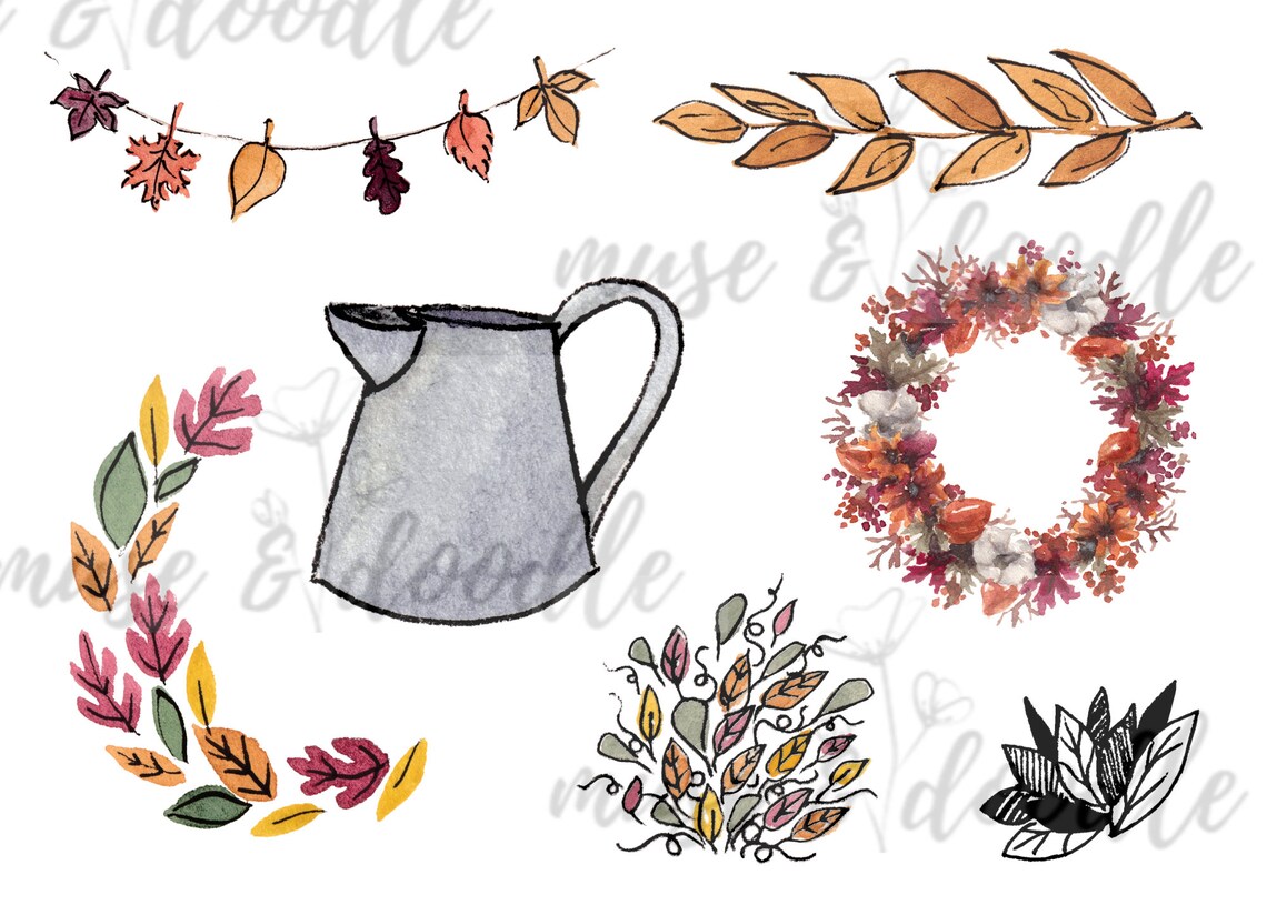 Fall Clipart | Digital Download | Hand-drawn, Watercolor | Cozy Autumn ...