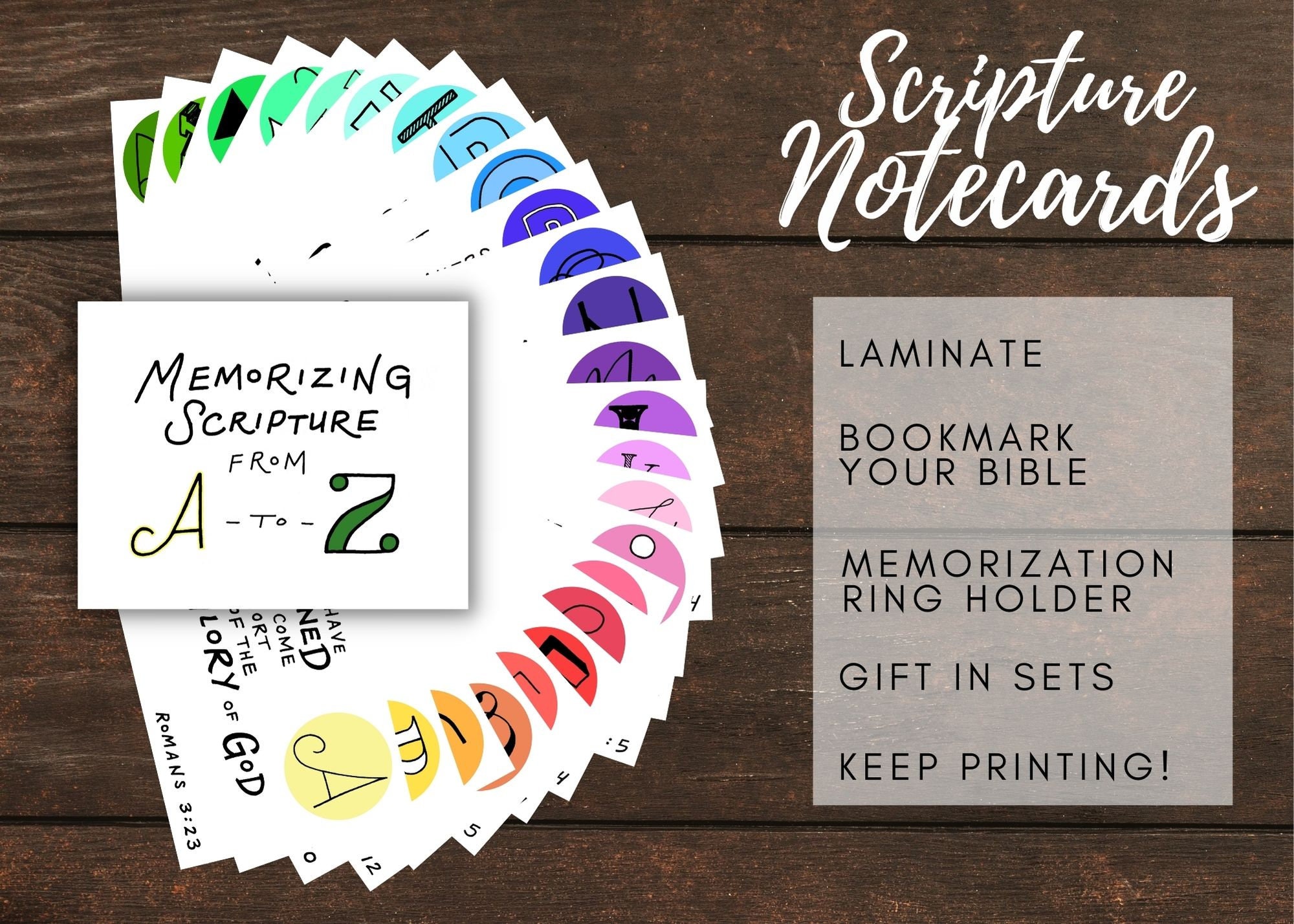 ABC Bible Verses Rainbow Printable Notecards Scripture Memorization ...