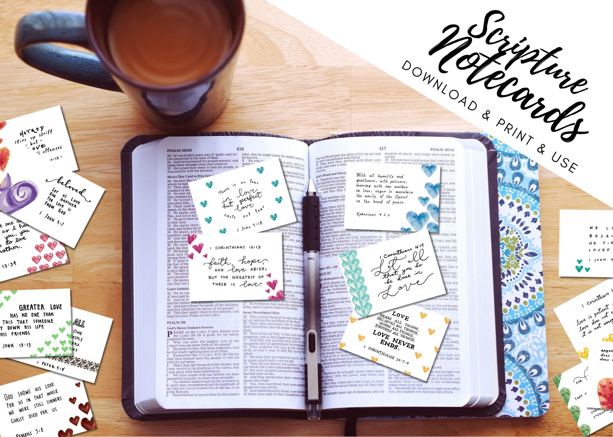 15 Bible Verses on Love Digital Download Printable Notecards Scripture ...