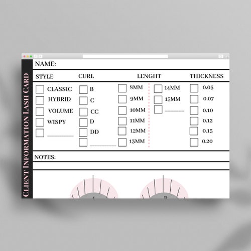 Client Information Lash Cards - Etsy