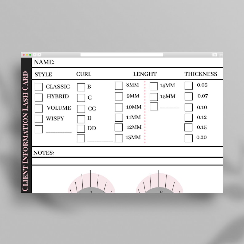 Client Information Lash Cards - Etsy