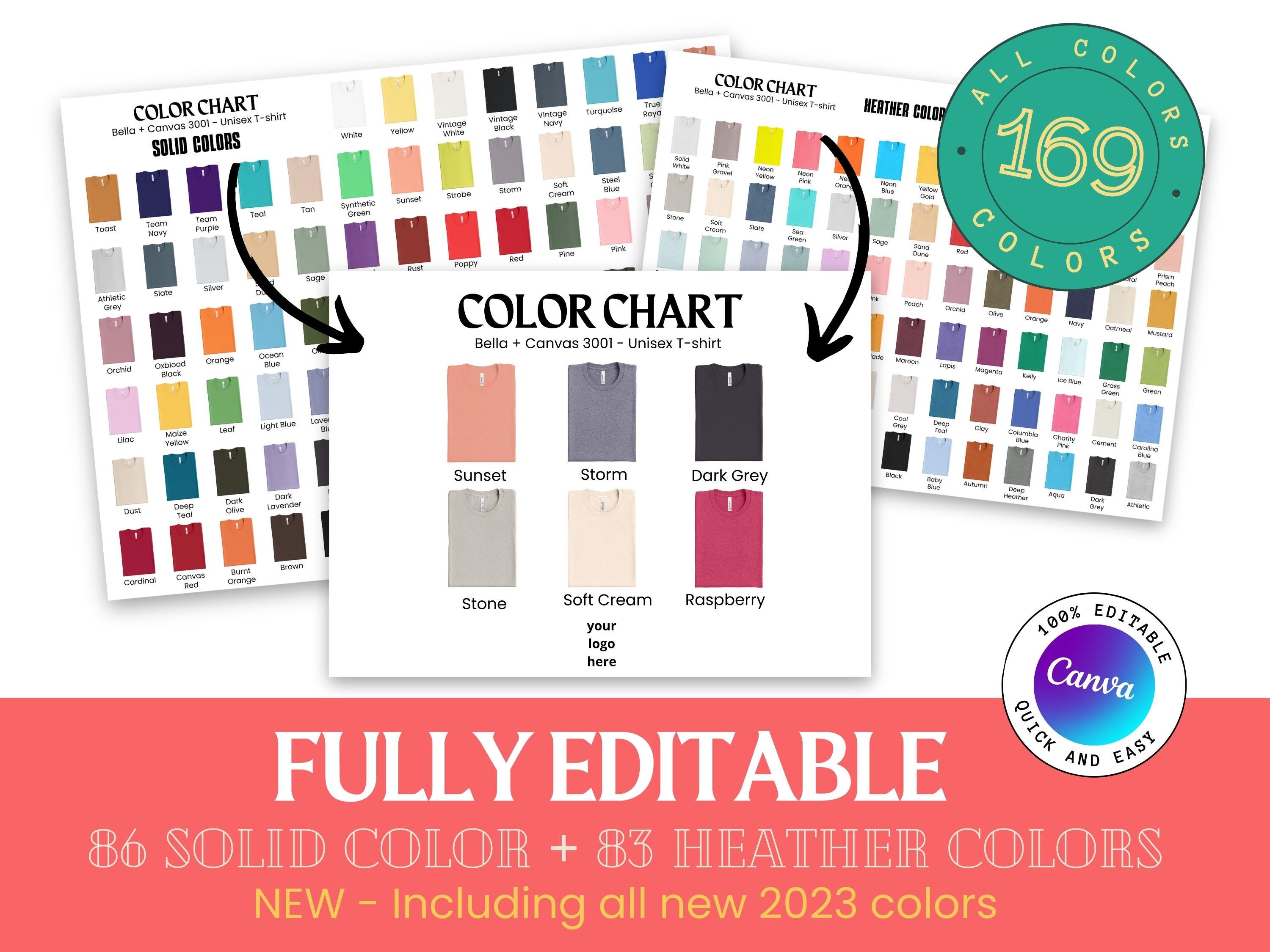 Bella Canvas 3001 Color Chart Mockup Canva Template, Drag-and-drop ...