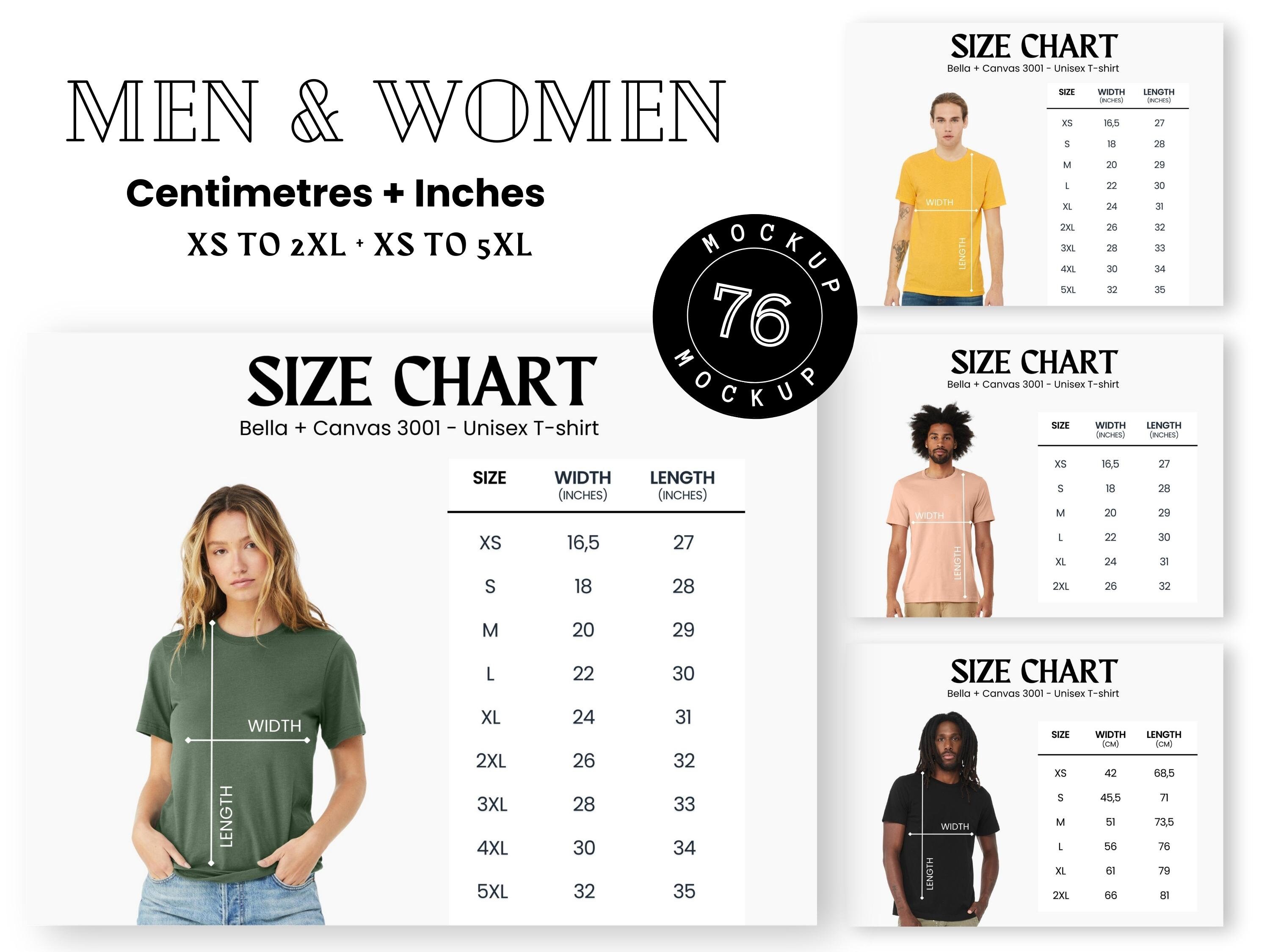 Bella Canvas 3001 Size Chart Mockup for T-shirts Mockup - Etsy