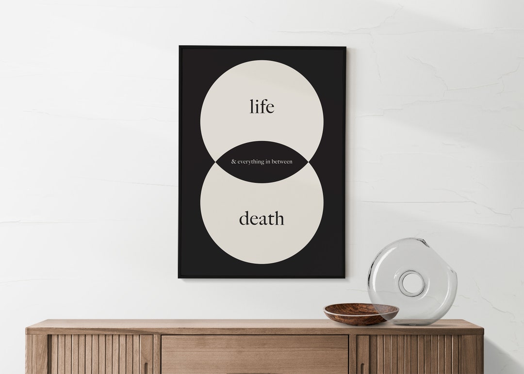 Life & Death Venn Diagram Print, Black and White Typography (digital ...