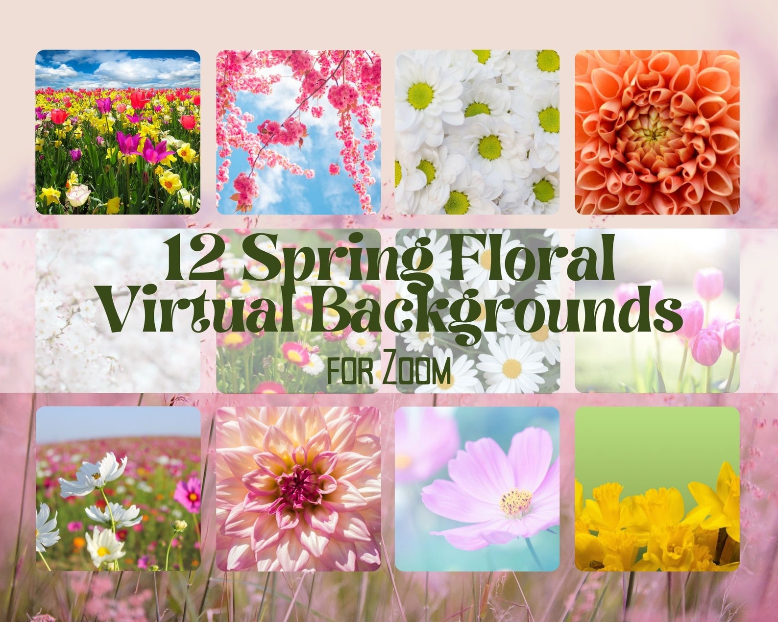 12 Beautiful Spring Flowers Floral Zoom Backgrounds Instant Download ...