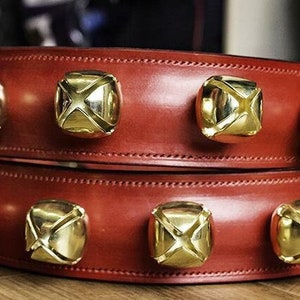 Santa Red English Leather Reindeer Collars With Sleigh Bells - Etsy