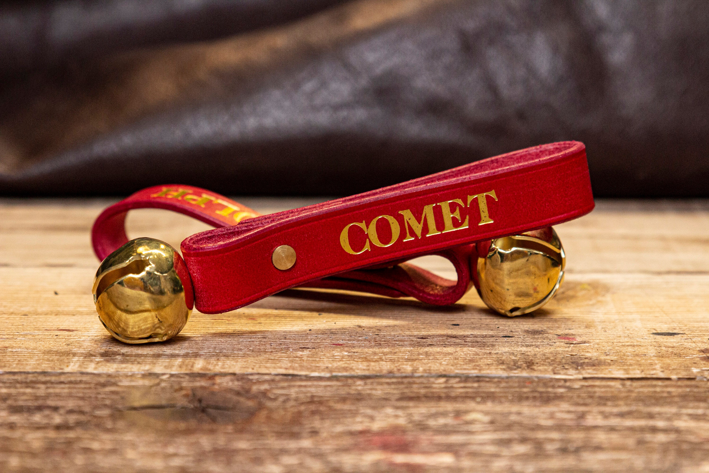 Christmas Reindeer RUDOLPH, BELIEVE Bells, Personalised Gold Stamped ...