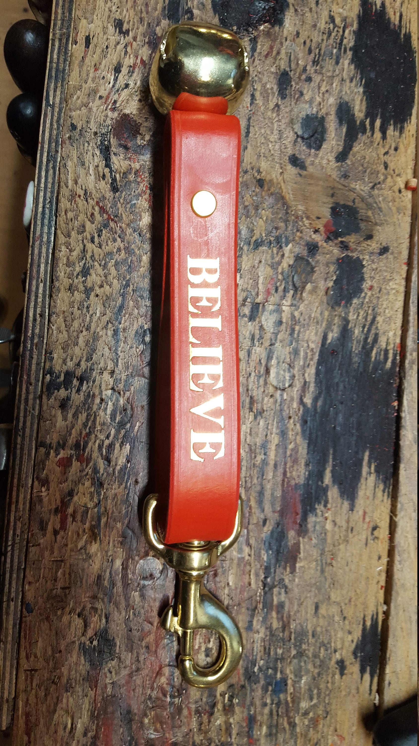 Christmas Reindeer RUDOLPH, BELIEVE Bells, Personalised Gold Stamped ...