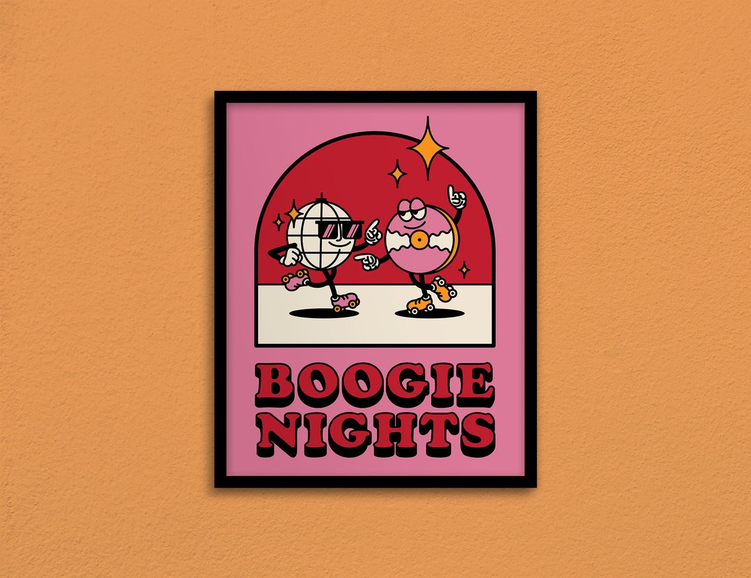 Boogie Nights Digital Print Pink & Red Retro Roller Skate - Etsy