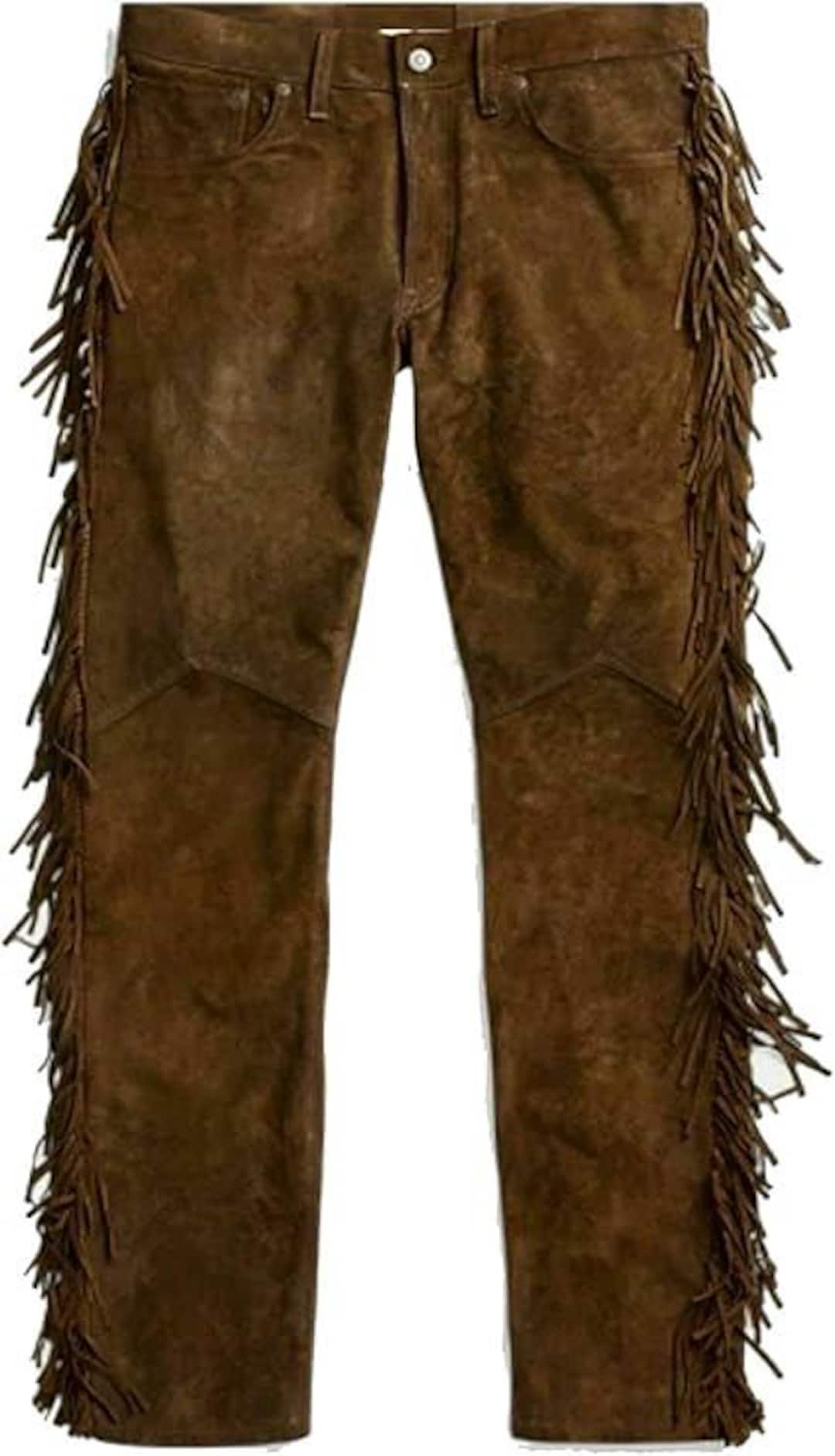 Men's Traditional Cowboy Western Leather Pants Brown Braided With Side ...