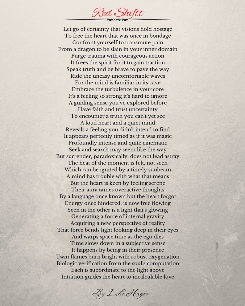 Red Shift - Original Poem by Luke Hager (customizable Print Sizes) - Etsy