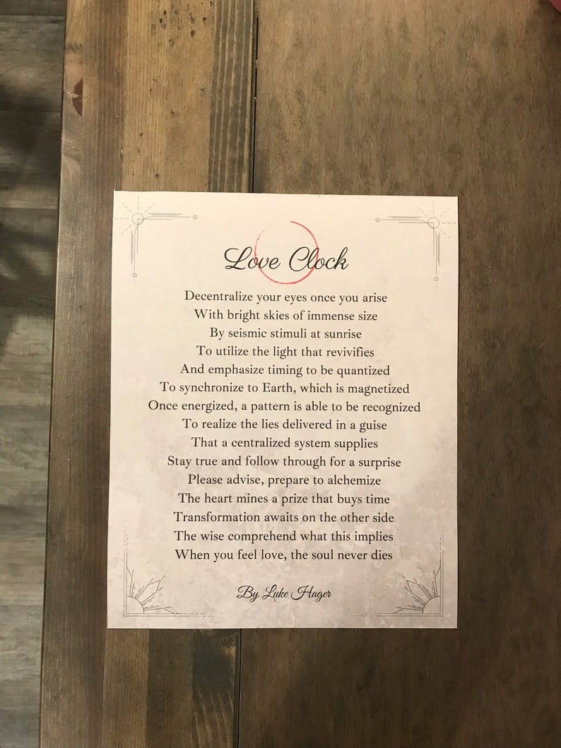 Love Clock - Original Poem by Luke Hager (customizable Print Sizes) - Etsy