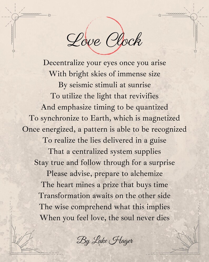 Love Clock - Original Poem by Luke Hager (customizable Print Sizes) - Etsy
