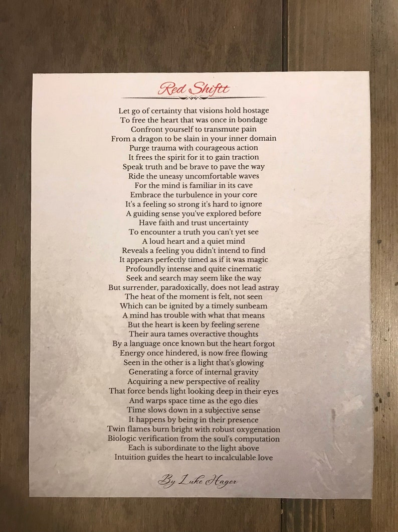 Red Shift - Original Poem by Luke Hager (customizable Print Sizes) - Etsy