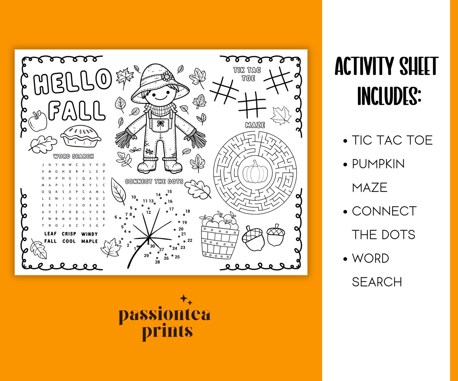Kids Fall Activity Placemats, Printable Autumn Coloring Pages, Games ...