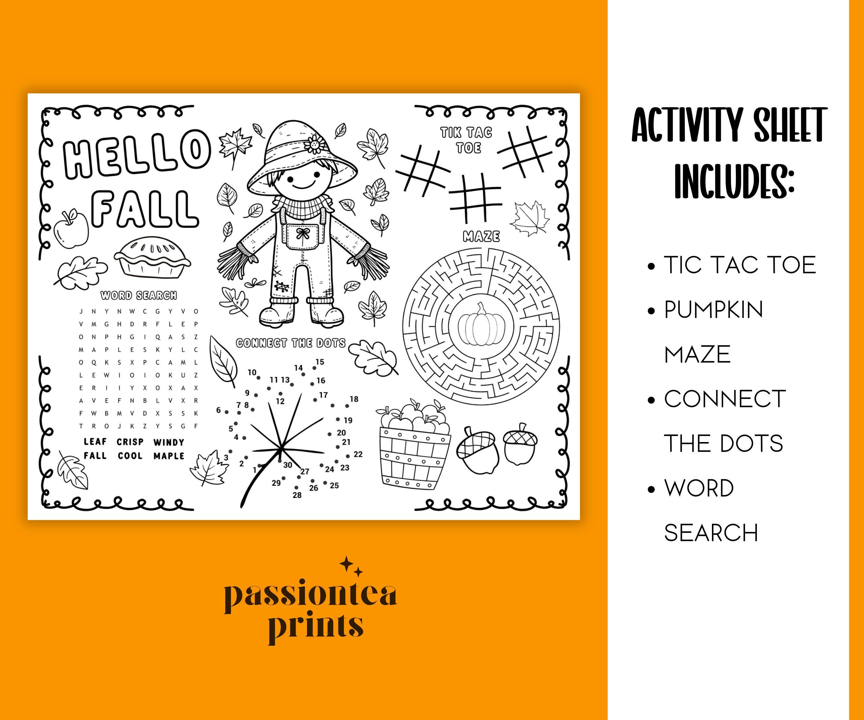 Kids Fall Activity Placemats, Printable Autumn Coloring Pages, Games ...