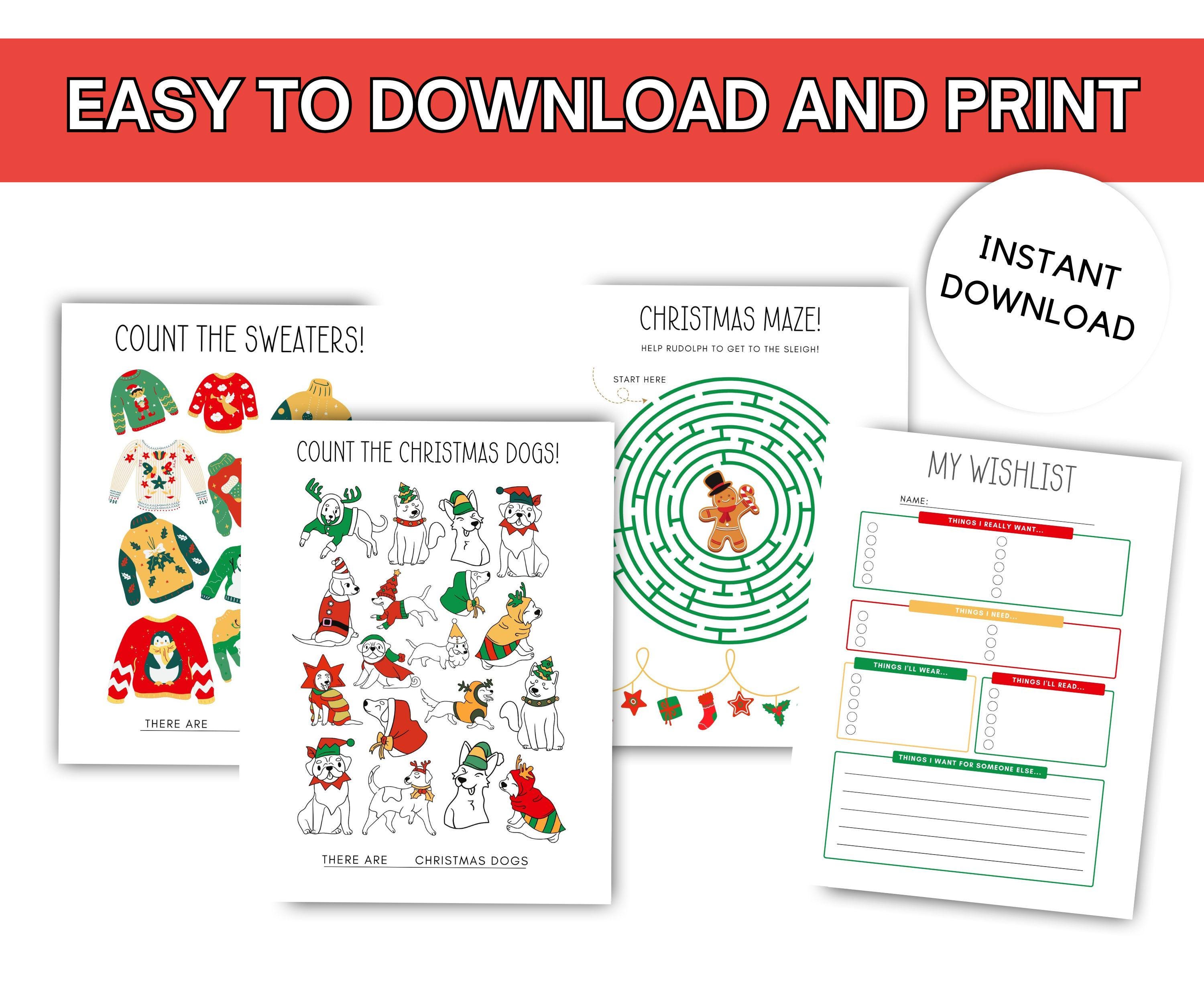 Printable Kids Christmas Activities Bundle, Christmas Coloring Pages ...