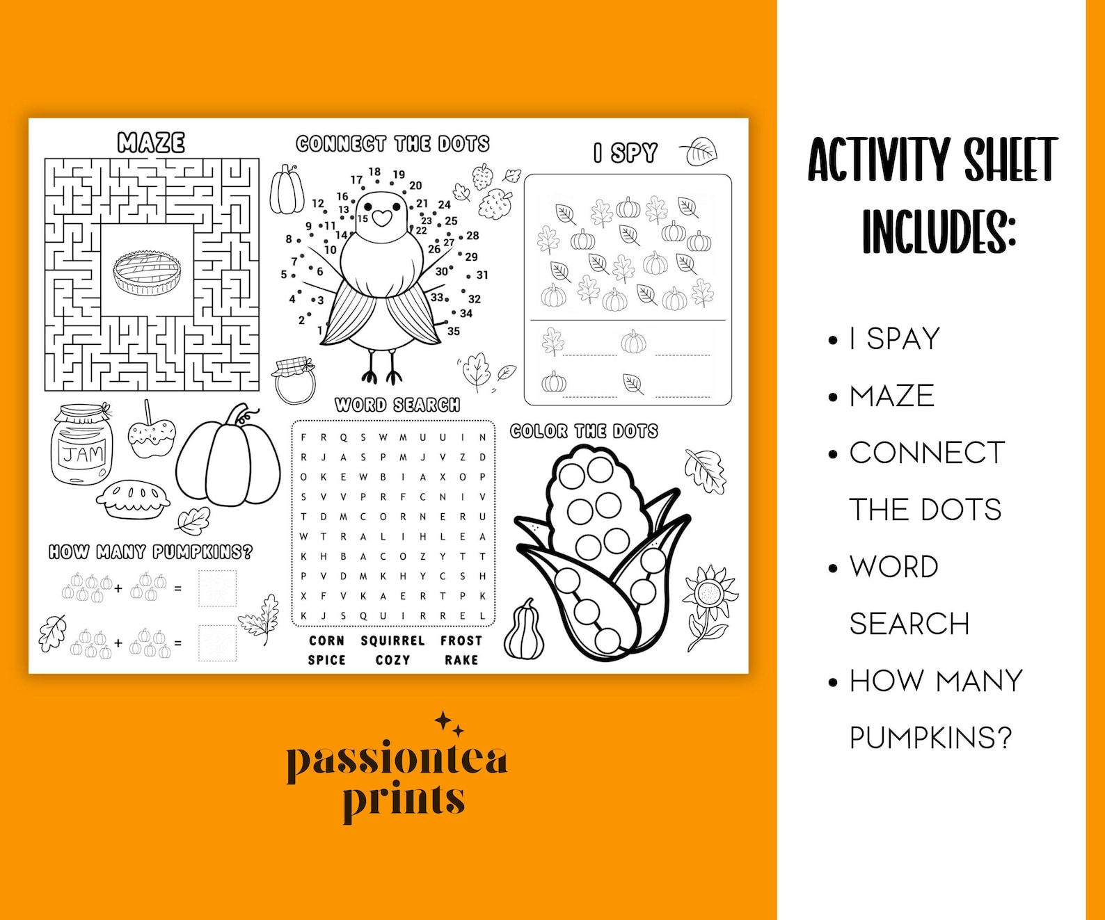 Thanksgiving Placemat Printable, Coloring Page, Fall Kids Activity ...