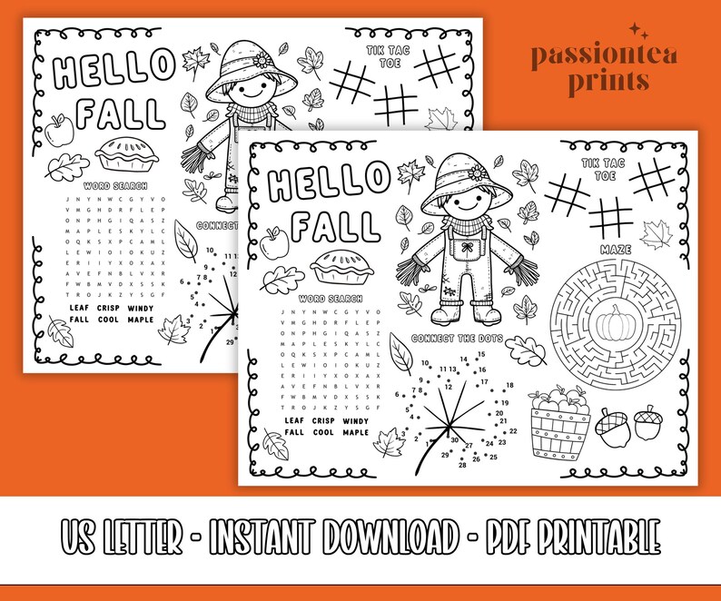 Kids Fall Activity Placemats, Printable Autumn Coloring Pages, Games ...
