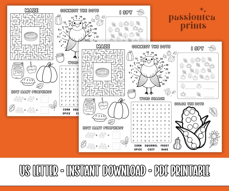 Thanksgiving Placemat Printable, Coloring Page, Fall Kids Activity ...