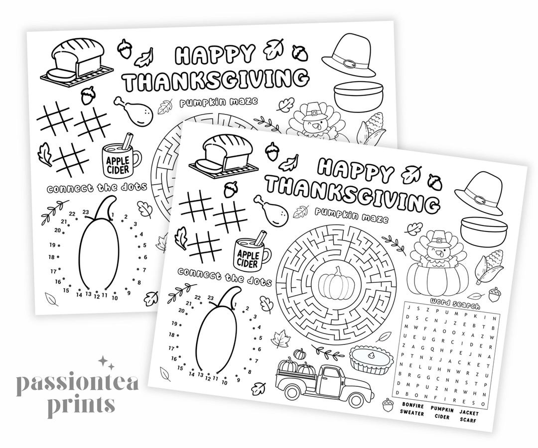 Fall Activity Placemat Printable, Autumn Coloring Sheets for Kids, Fun ...