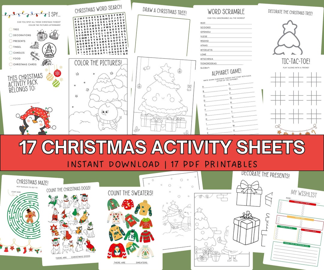 Printable Kids Christmas Activities Bundle, Christmas Coloring Pages ...
