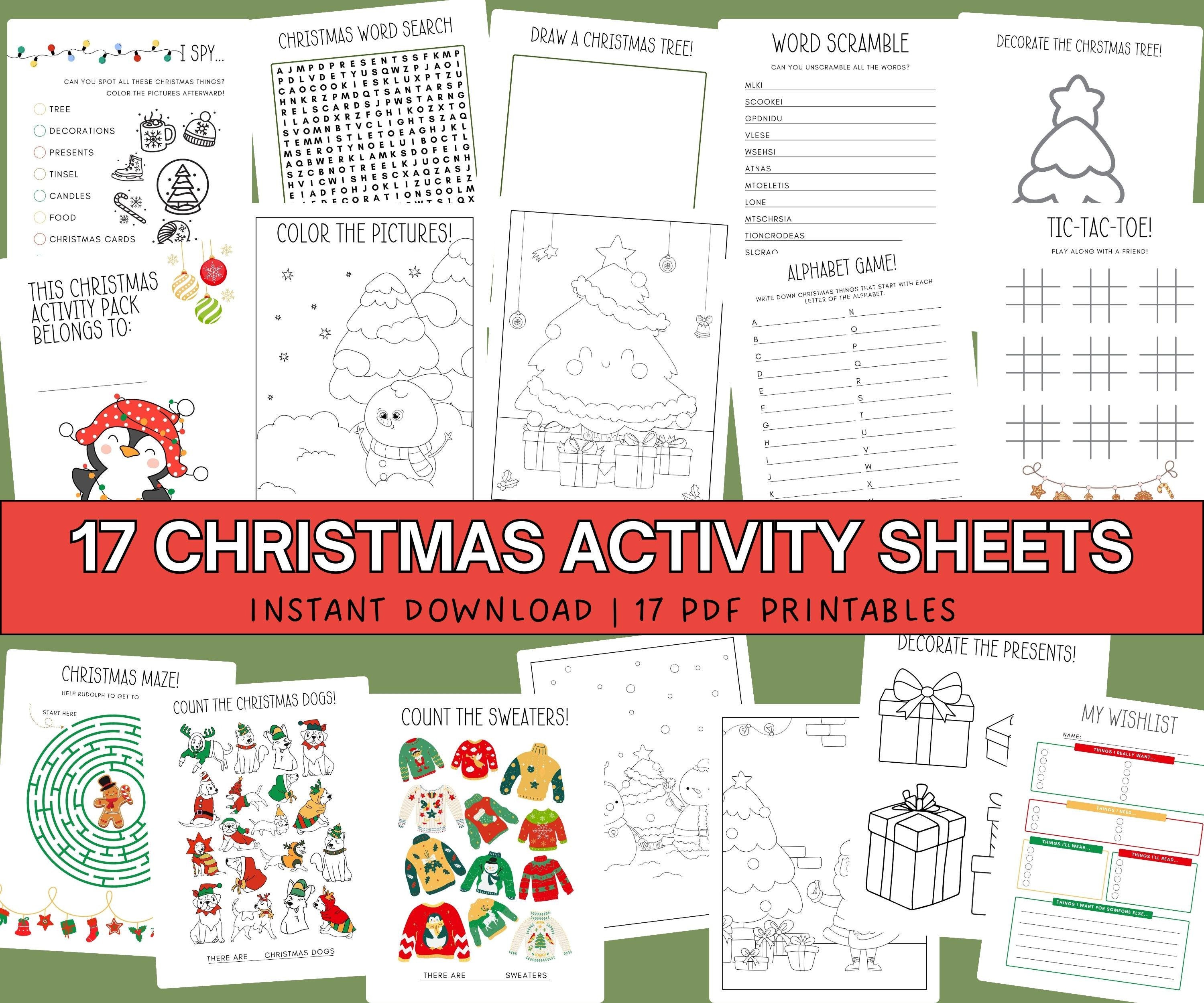 Printable Kids Christmas Activities Bundle, Christmas Coloring Pages ...