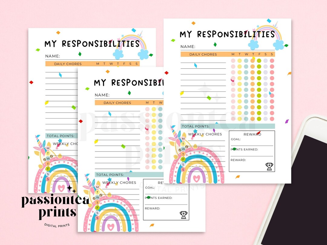 Kids Responsibilities Chore Chart Printable, Kids Routine Chart, Chore ...