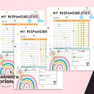 Kids Responsibilities Chore Chart Printable, Kids Routine Chart, Chore ...