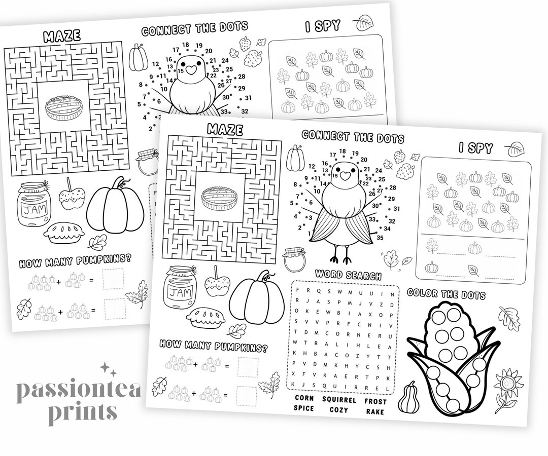 Thanksgiving Placemat Printable, Coloring Page, Fall Kids Activity ...