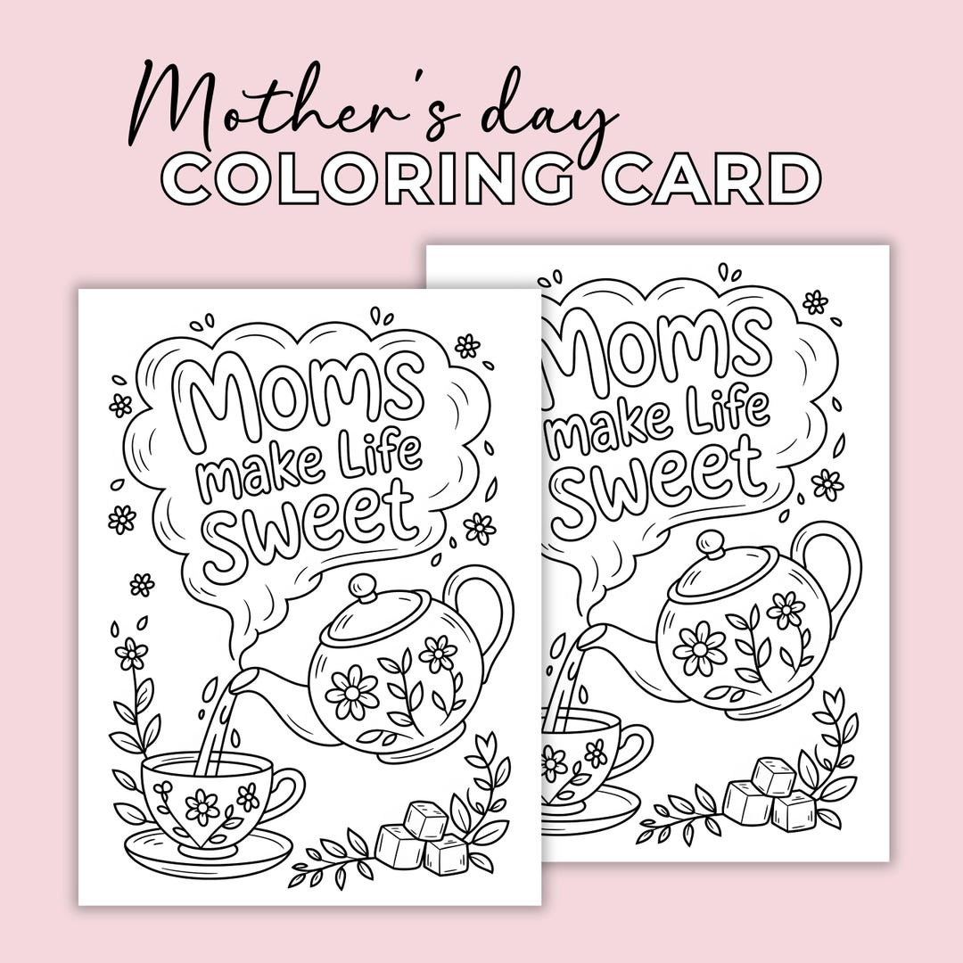 Mother's Day Coloring Cards for Kids, DIY Printable Cards, Instant ...
