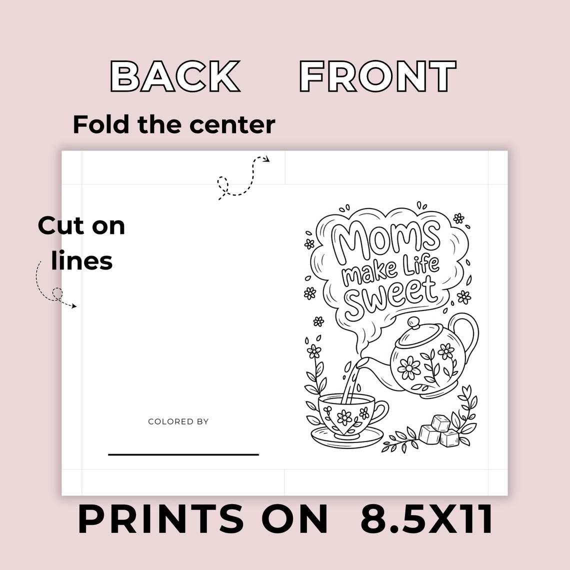 Mother's Day Coloring Cards for Kids, DIY Printable Cards, Instant ...