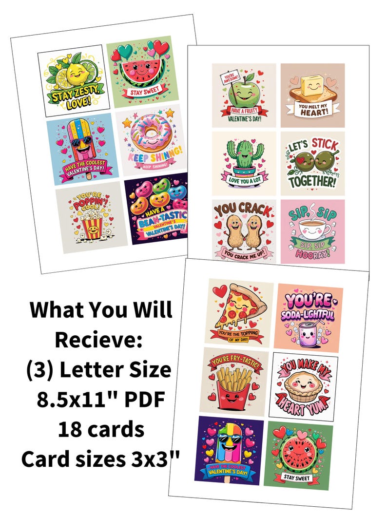Printable Food-themed Valentine's Cards, Funny Pun Cards for Kids ...