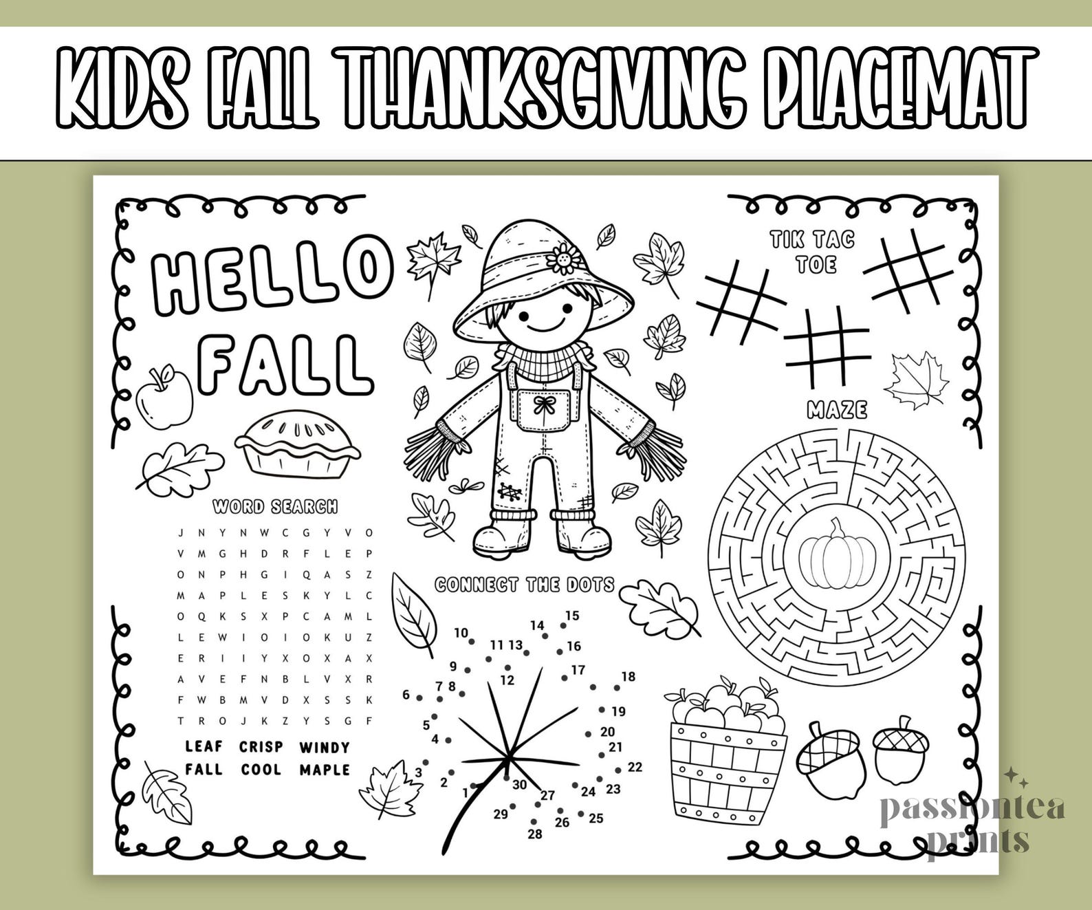 Kids Fall Activity Placemats, Printable Autumn Coloring Pages, Games ...