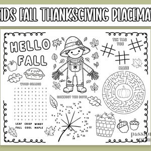 Kids Fall Activity Placemats, Printable Autumn Coloring Pages, Games ...