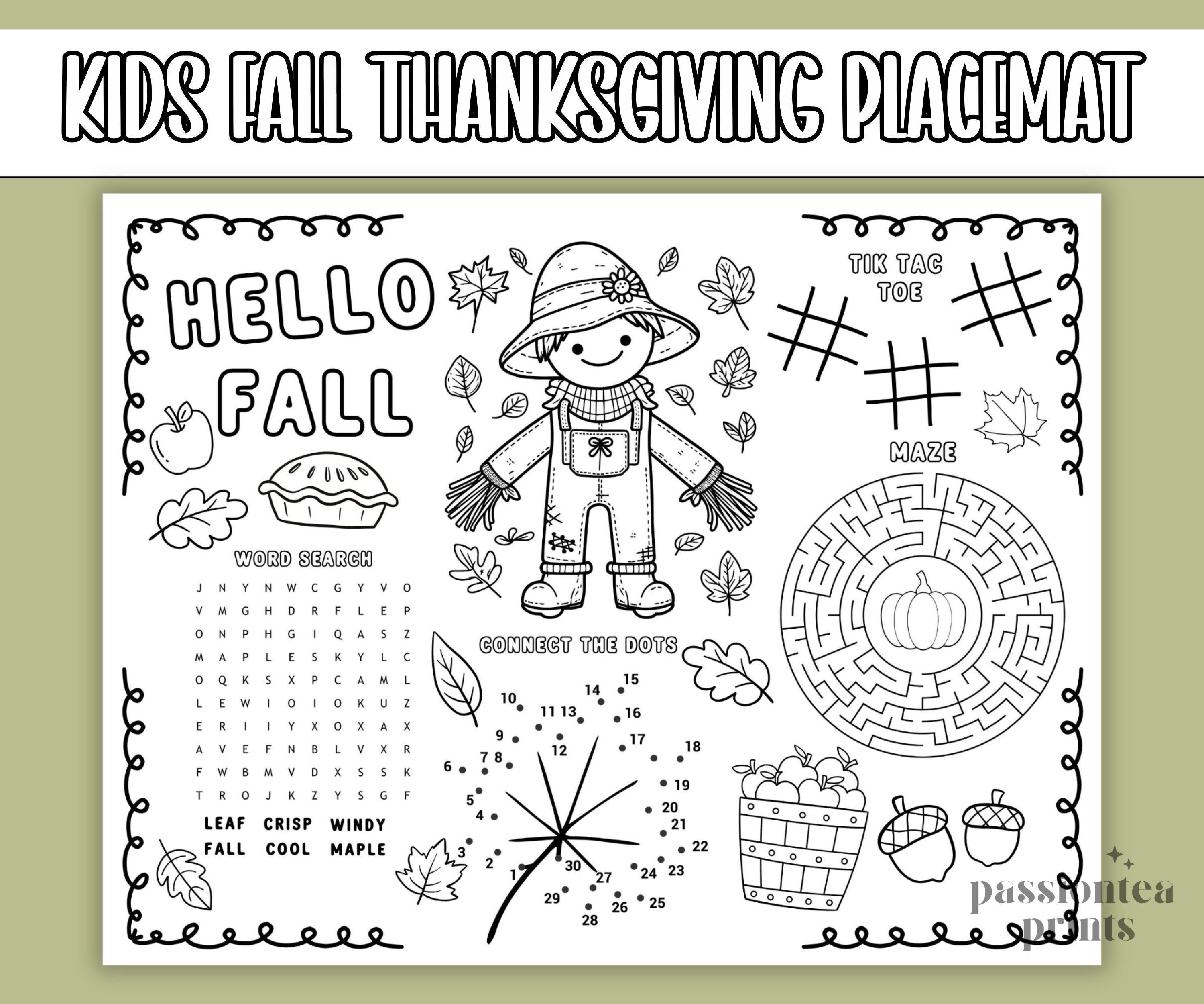 Kids Fall Activity Placemats, Printable Autumn Coloring Pages, Games ...