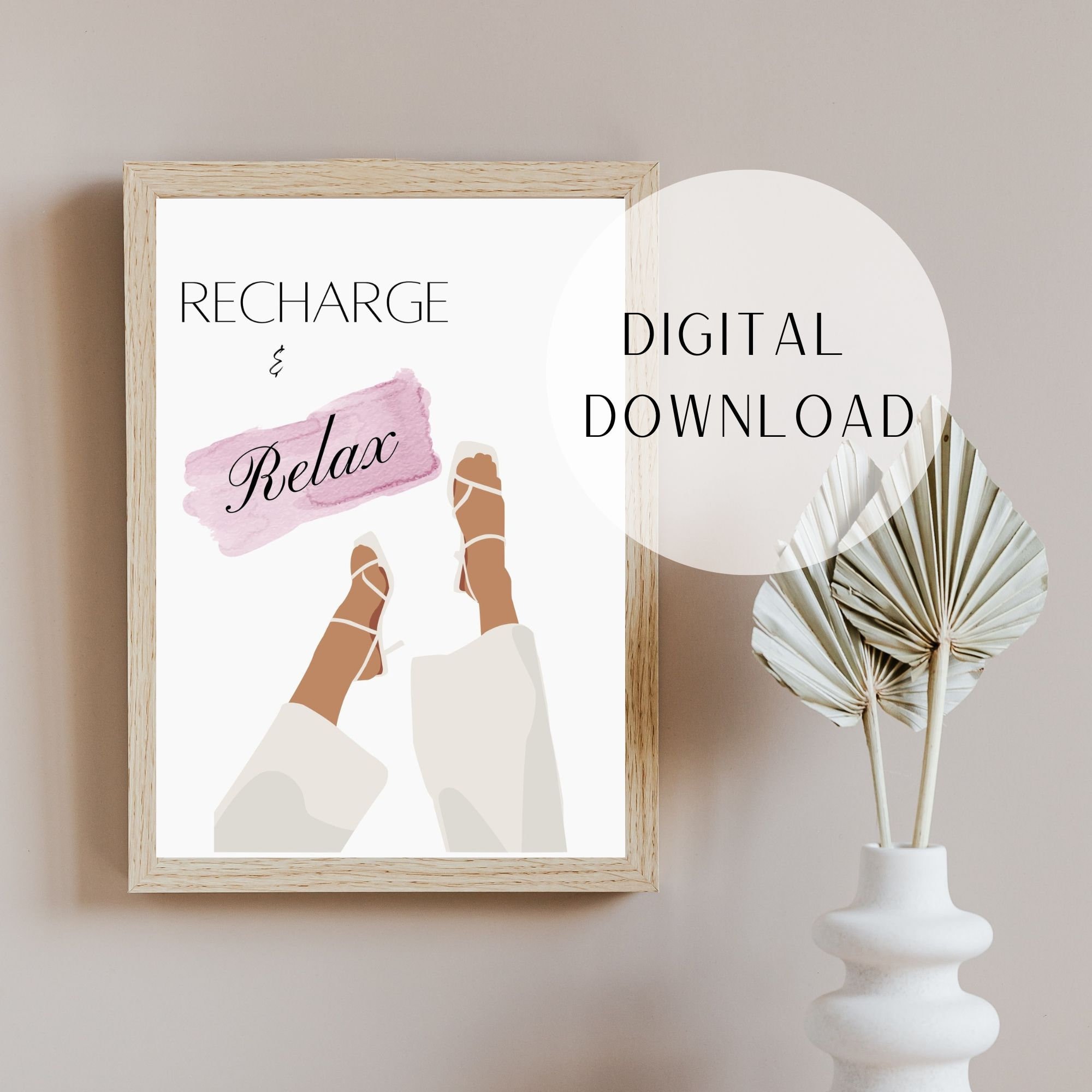 Neutral Recharge and Relax Self Care Fashionista Printable Wall Art ...