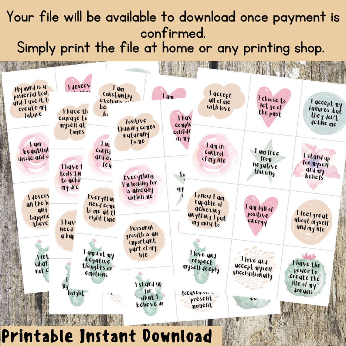 Self Love Affirmation Cards Printable, Self Care Messages, Positive ...