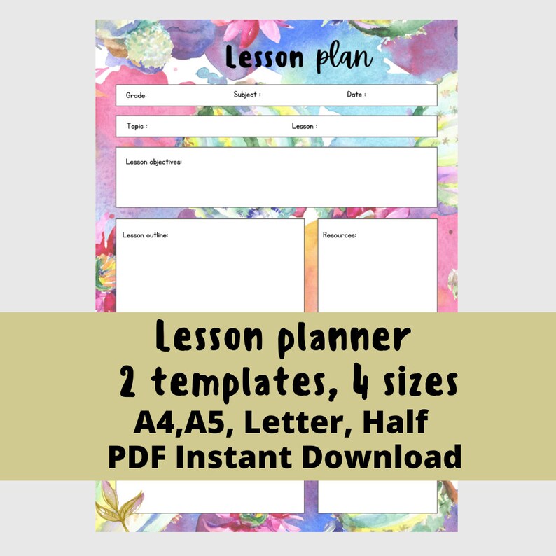 Printable Teacher Planner, Lesson Plan Template, Set of 2, Homeschool ...