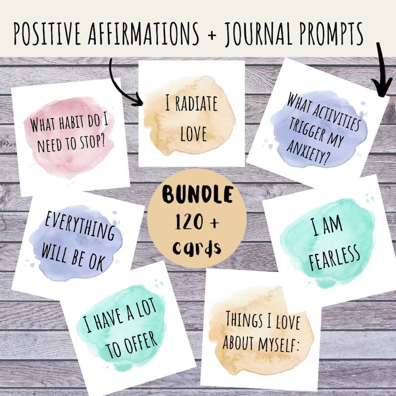 Bundle of 2 Positive Affirmation Cards Printable, Journaling Prompt ...