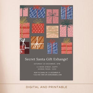 Editable Secret Santa Christmas Party Invitation Template, Secret Santa ...