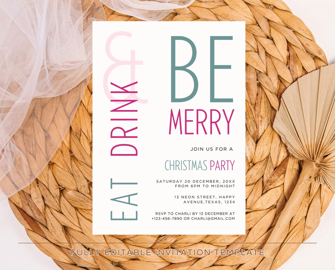 Editable Christmas Party Invitation Template, Business Holiday Party ...