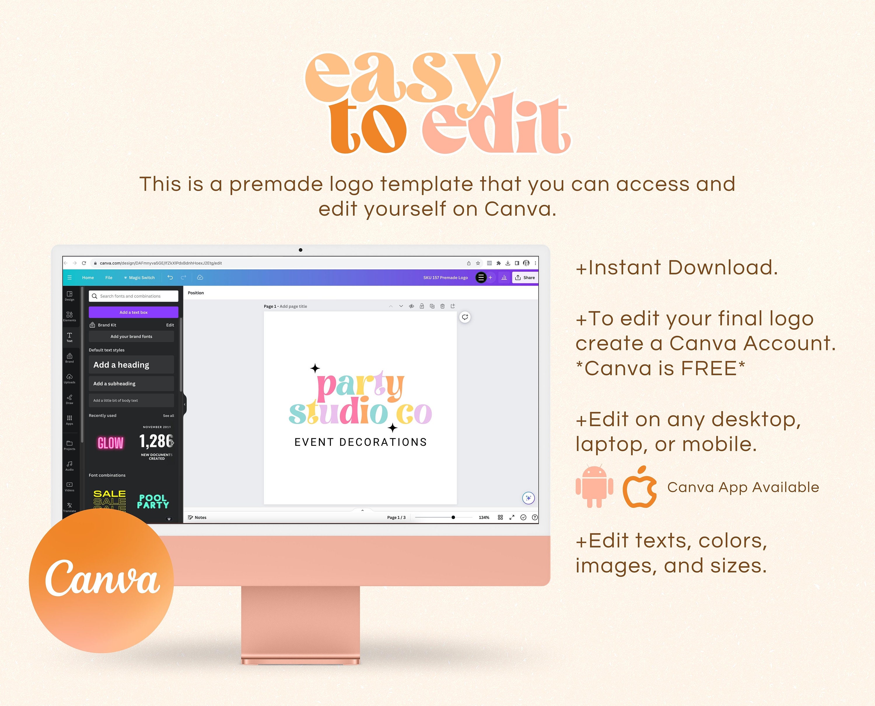 Rainbow Logo Design Template DIY Logo Design Template Canva - Etsy