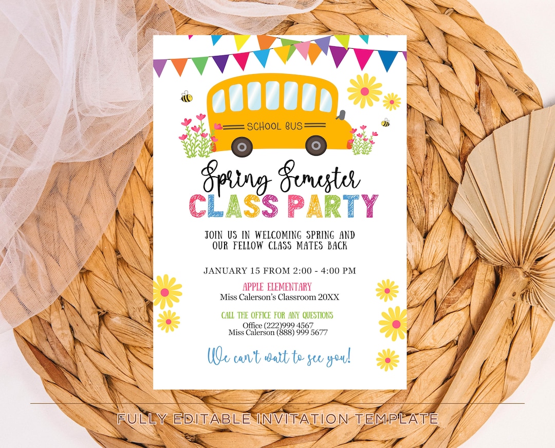 Editable Spring Class Party Invitation Template, Spring Semester Class ...