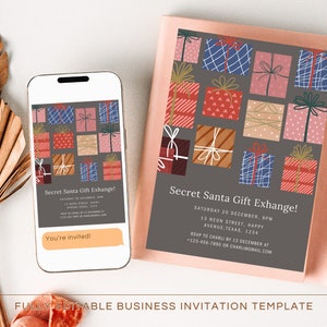 Editable Secret Santa Christmas Party Invitation Template, Secret Santa ...