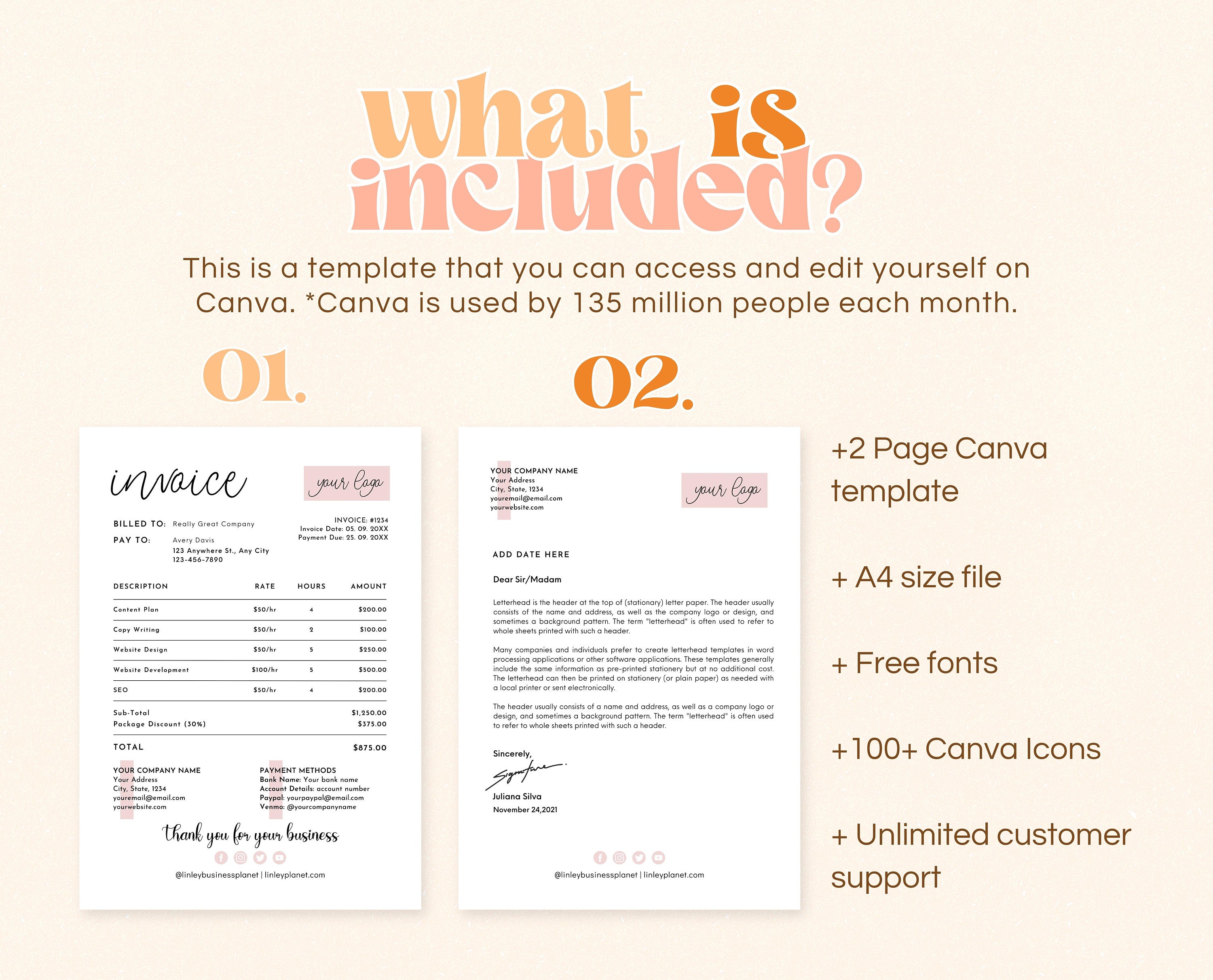 Hourly Rate Invoice Template Minimalist Business Invoice - Etsy