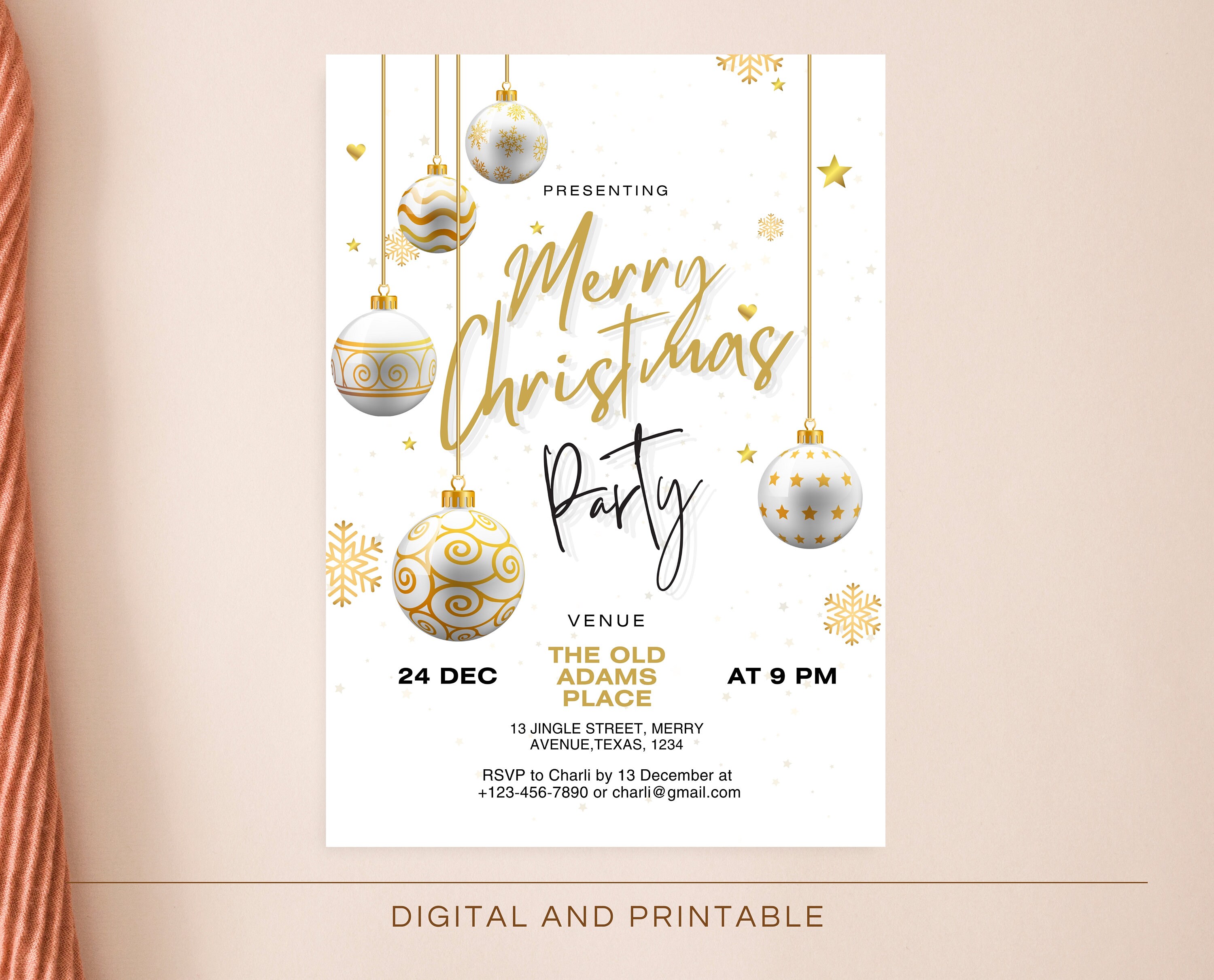 Editable Christmas Party Invitation Template, Business Holiday Party ...