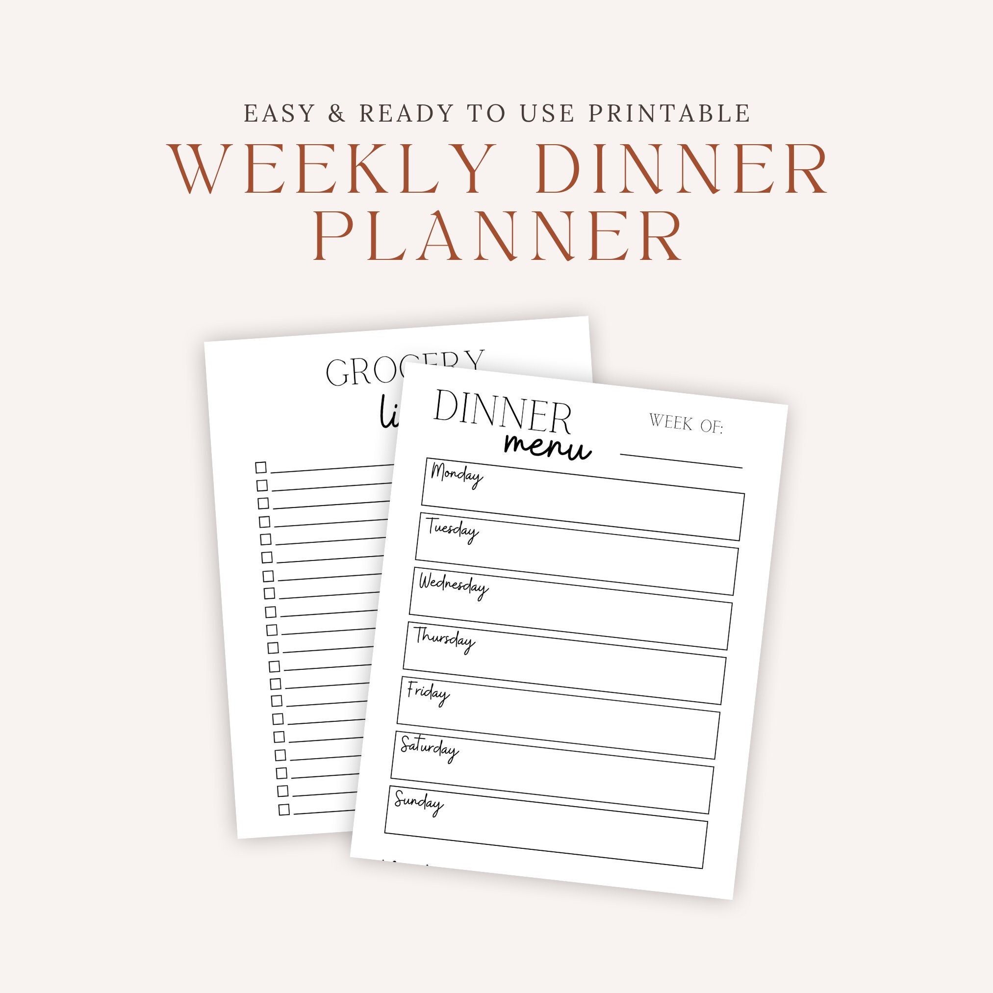 Weekly Dinner Menu Planner / Printable / Template / PDF / Instant ...