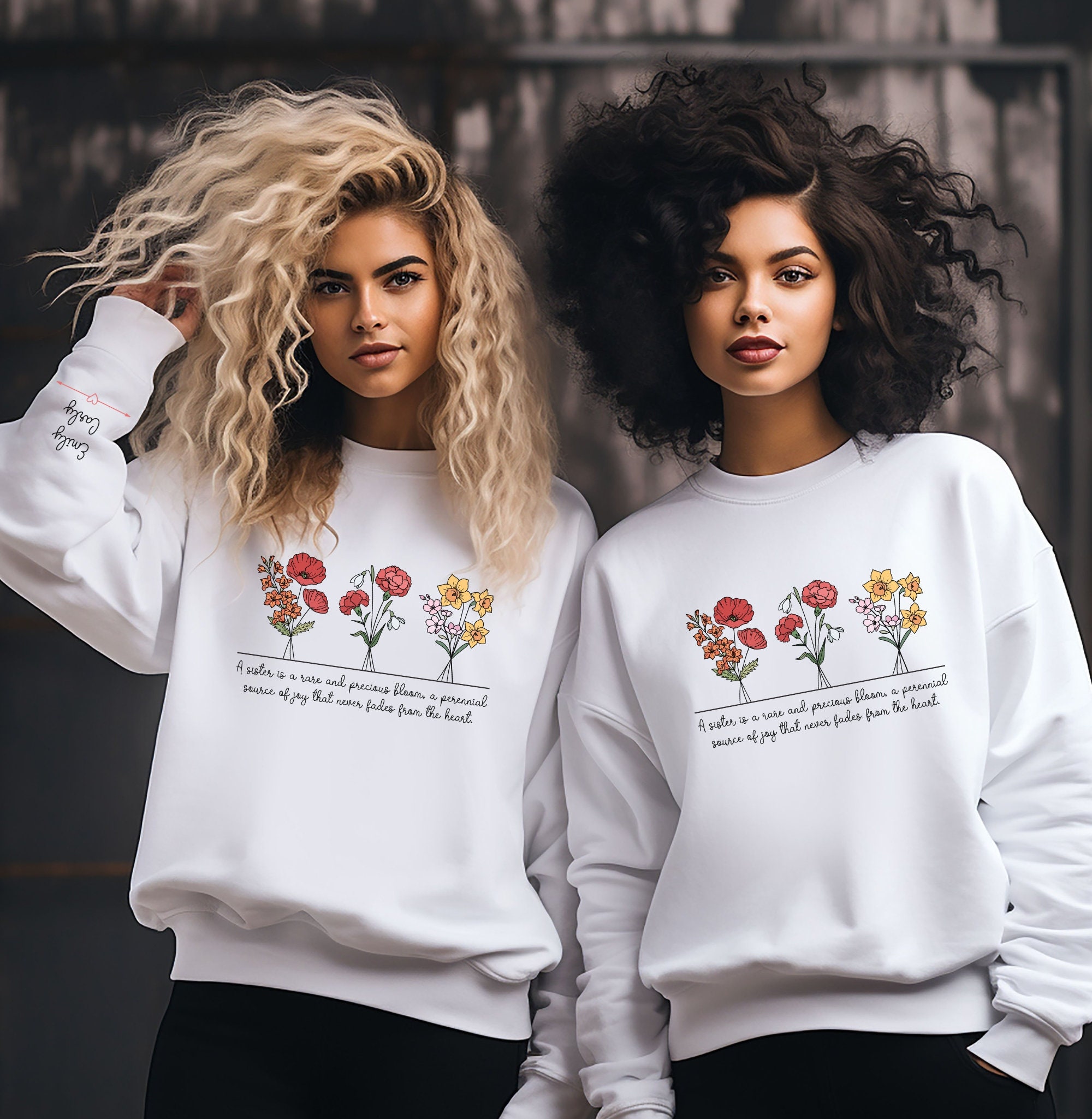 Personalized Sister Sweatshirt With Name on Sleeve, Personalized Birth ...